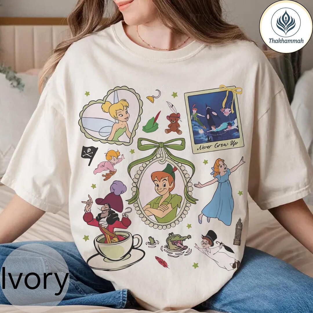 Retro Coquette Bow Disney Peter Pan Girly Shirt, Peter Pan Wendy Tinker ...