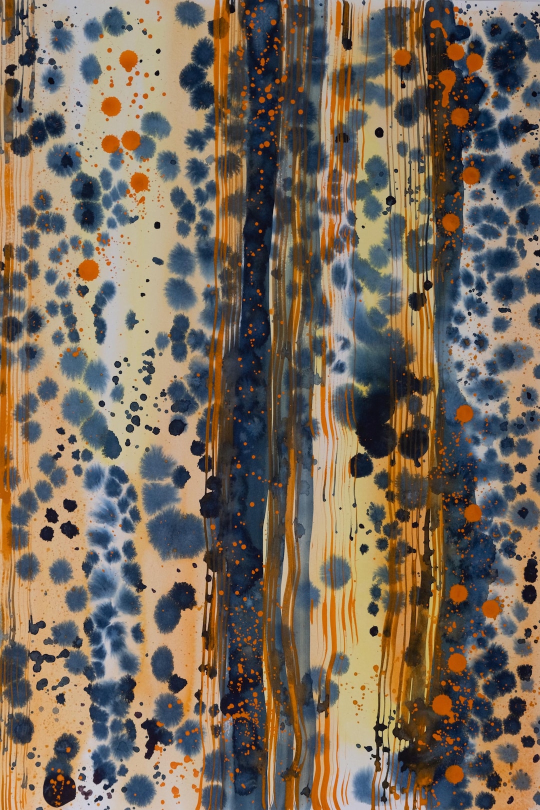 Abstract Vertical Lines Art, Original Blue Gold Watercolor, Modern ...