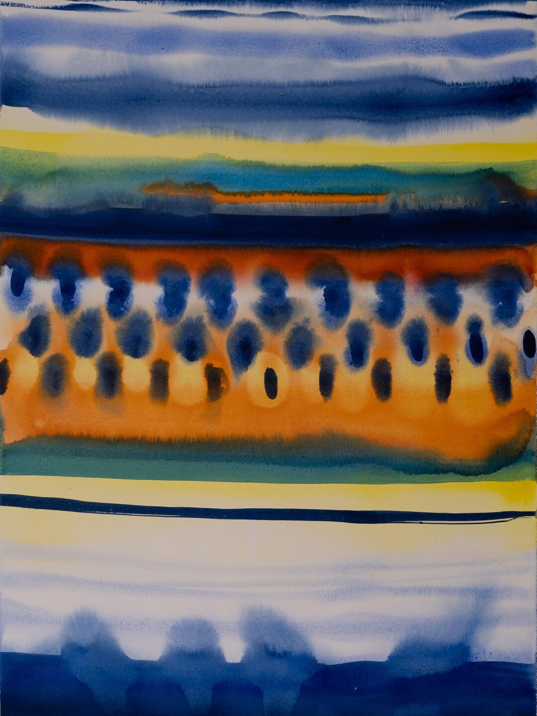 African Spirit Abstract Art, Original Orange Blue Watercolor, Tribal ...
