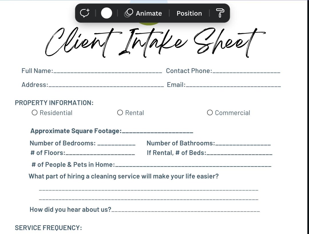 Cleaning Service Client Intake Form Template | Editable Canva Template ...