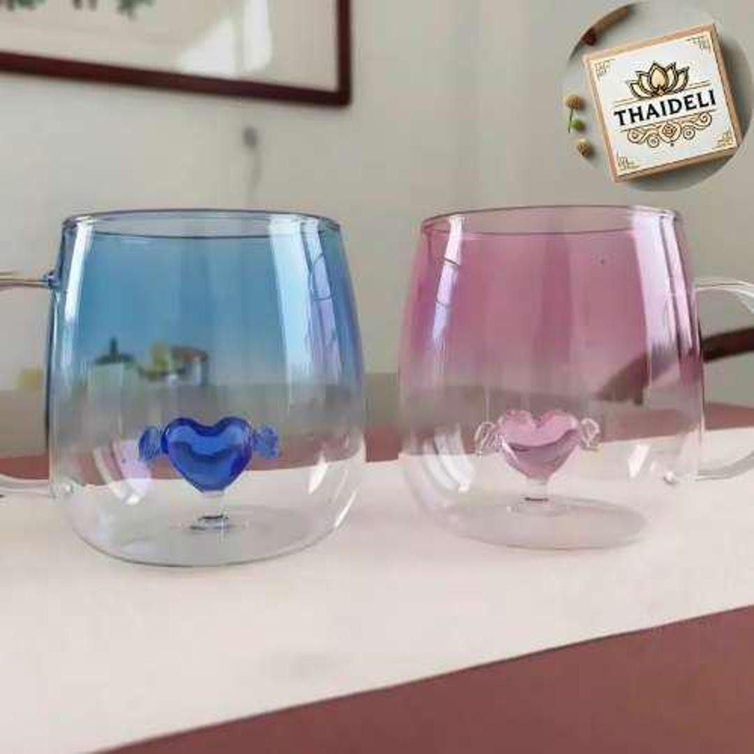 Transparent Heart-shaped Double-walled Glass Mug Set - Etsy