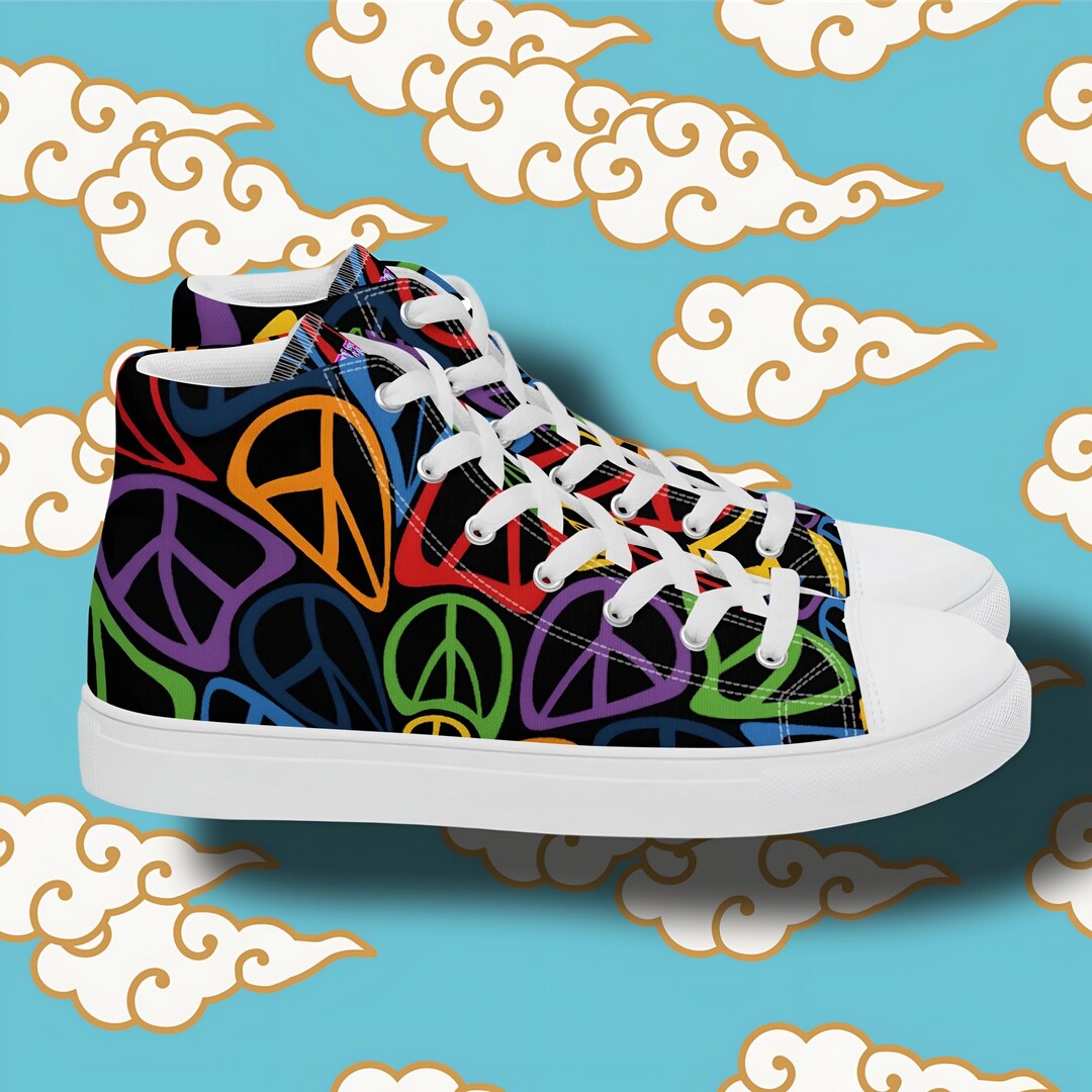Men's Peace Sign High Top Canvas Sneakers - Etsy