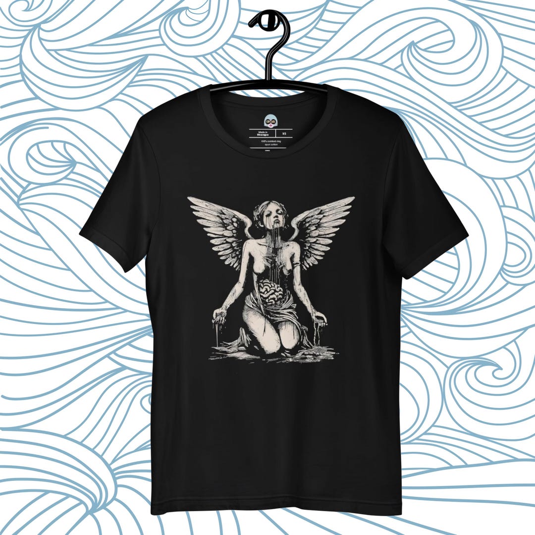 Crying Angel T-shirt, Dark Angel Shirt, Gothic Tee, Angel Wings Shirt ...