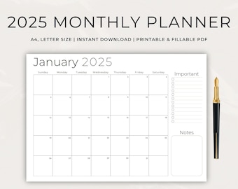 2025 Monthly Calendar With Holidays, Monthly Organizer, Month at a ...