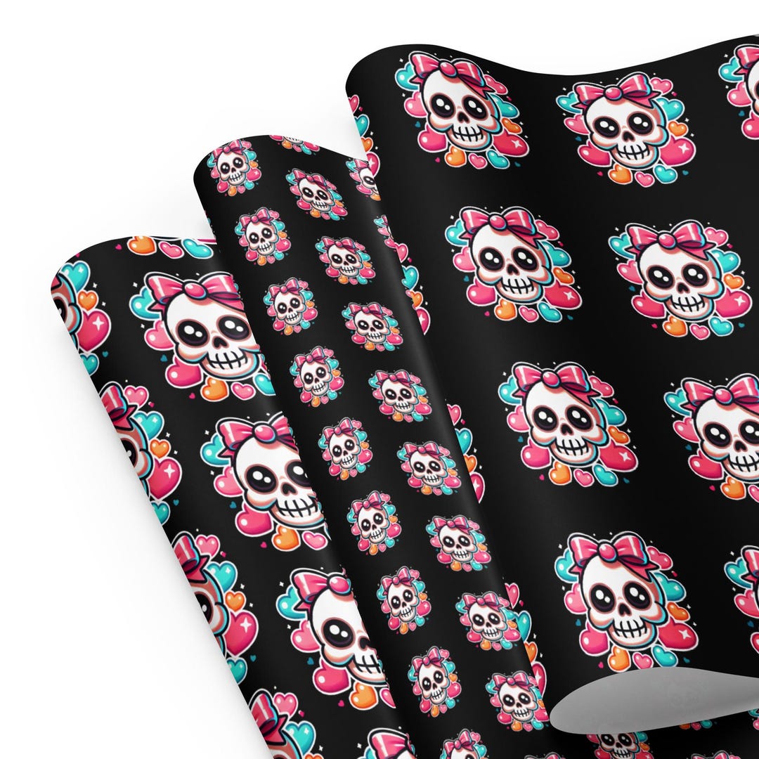 Cute Pink Bow Skull Wrapping Paper - Cute & Colorful Hearts Design ...