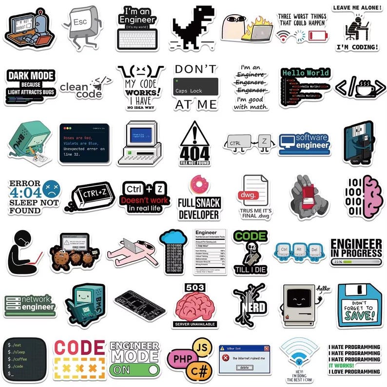 Coding Hacker Stickers: Waterproof Vinyl Decals for Tech (10pcs) - Etsy