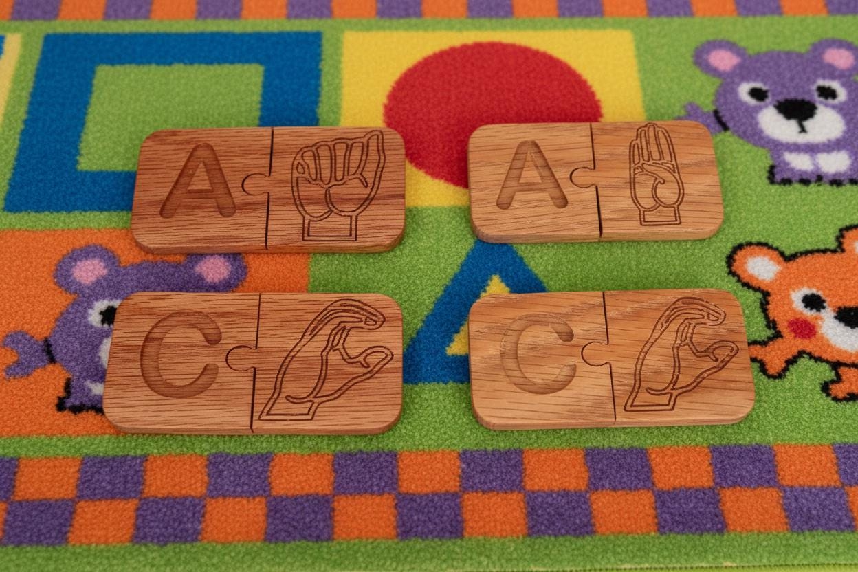 ASL Alphabet Puzzle: Montessori Wooden Matching Tiles - Etsy
