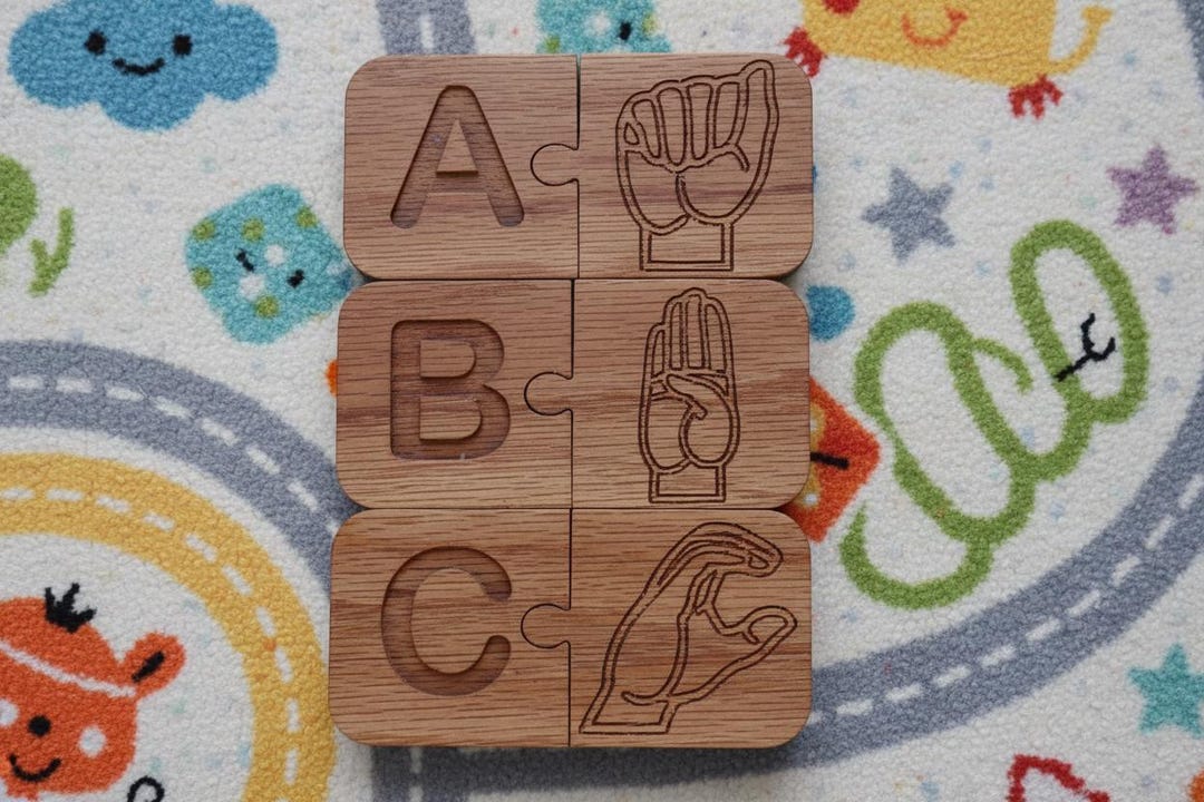 ASL Alphabet Puzzle: Montessori Passende Hölzerne Fliesen - Etsy.de