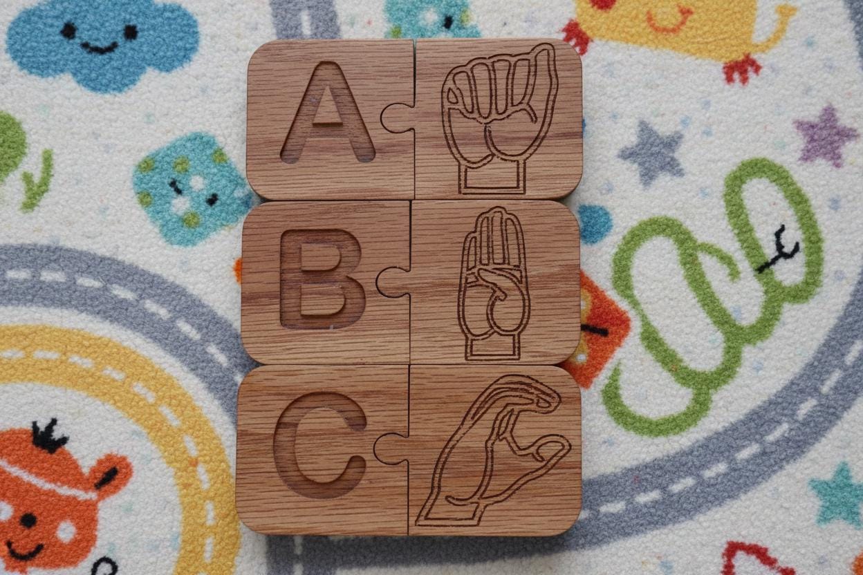 ASL Alphabet Puzzle: Montessori Wooden Matching Tiles - Etsy