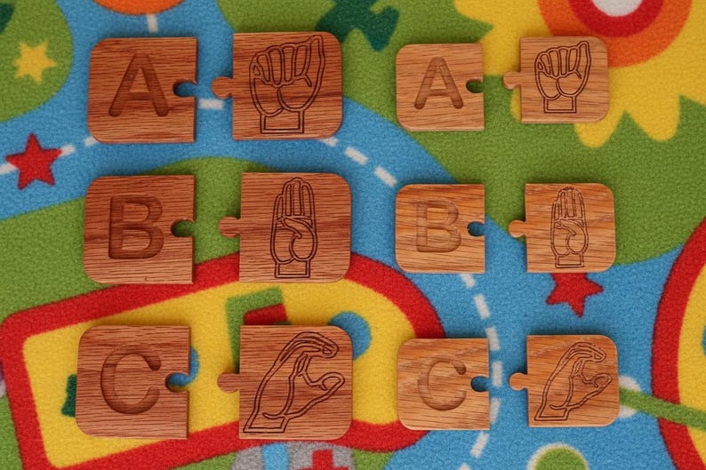 ASL Alphabet Puzzle: Montessori Wooden Matching Tiles - Etsy
