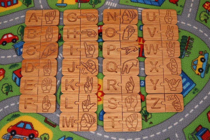 ASL Alphabet Puzzle: Montessori Wooden Matching Tiles - Etsy