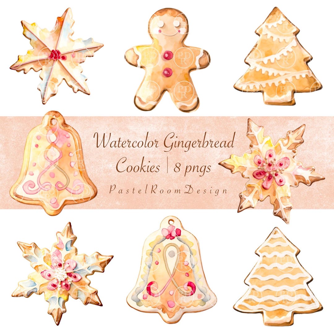 Watercolor Gingerbread Cookies Clipart | 8 Pngs With Transparent ...