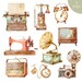 Watercolor Vintage Clipart Bundle – Typewriter, Camera, Radio, Retro ...