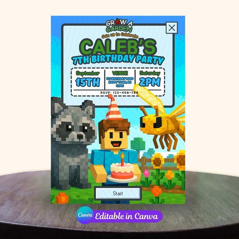 Gamer Theme Invitation, Editable Roblox Grow a Garden Birthday ...