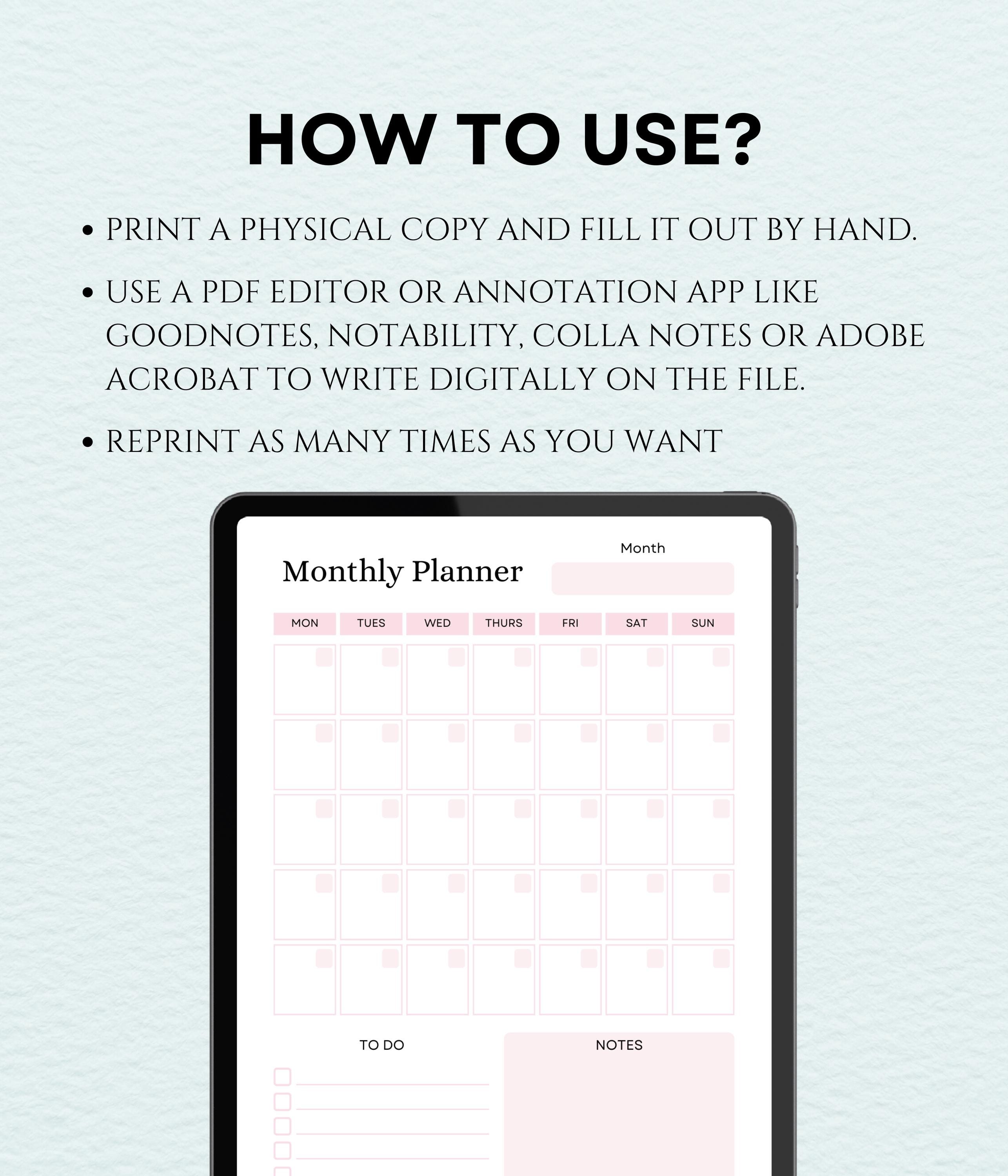 Pastel Monthly Planner | Monthly Organizer | To-do List & Notes ...