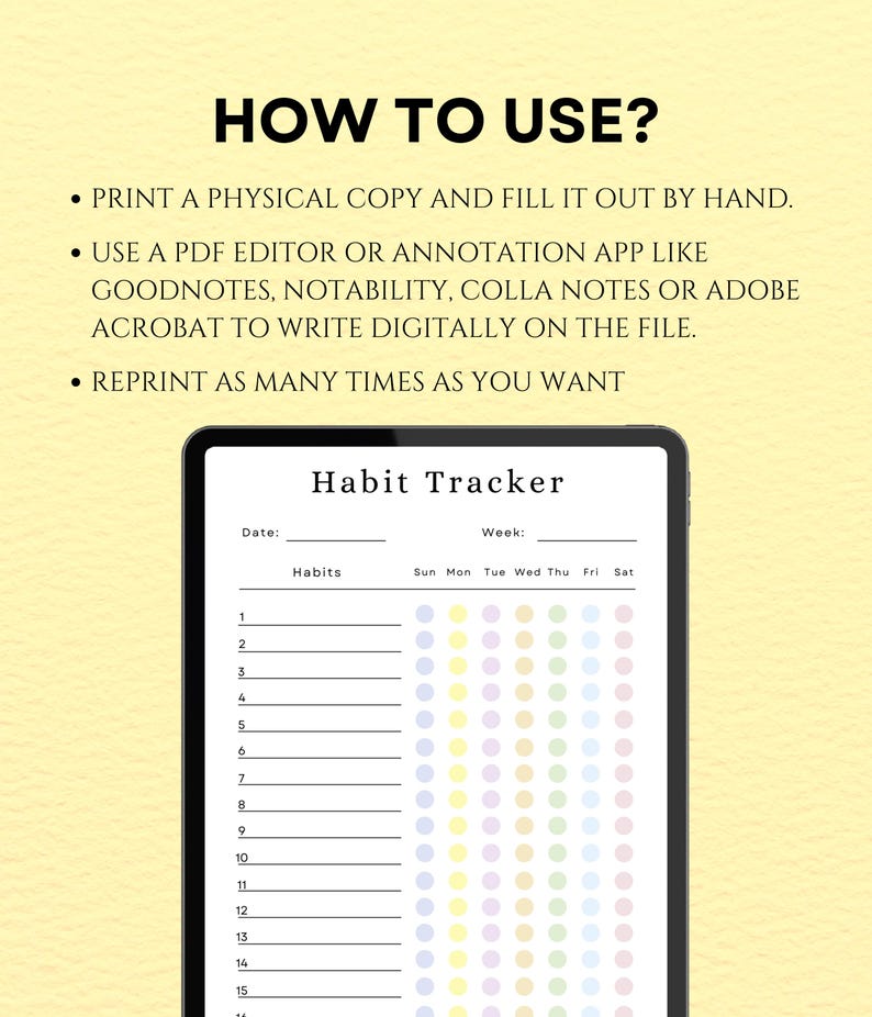 Weekly Habit Tracker | Printable/ Digital Download | Habit Tracker ...
