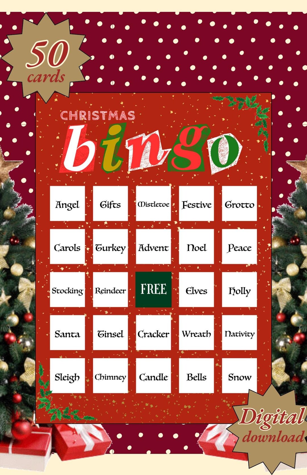 Christmas Bingo Bundle| 50 Cards| Customizable Template| Chip Cards ...