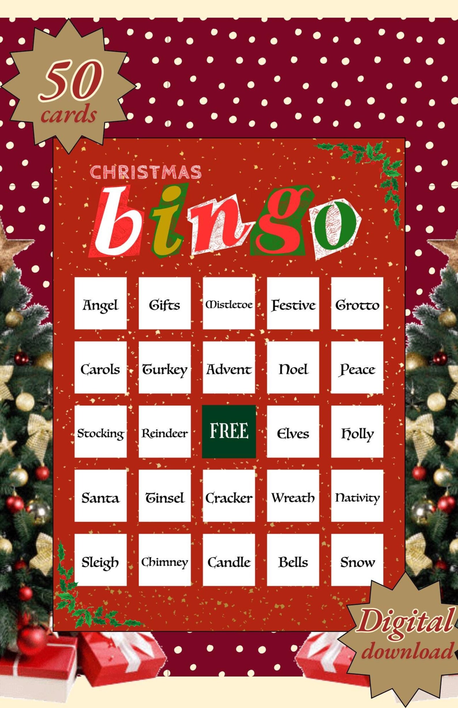 Christmas Bingo Bundle| 50 Cards| Customizable Template| Chip Cards ...