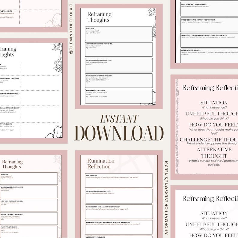 CBT Thought Reframing Worksheet Printable | Challenge Negative Thoughts ...