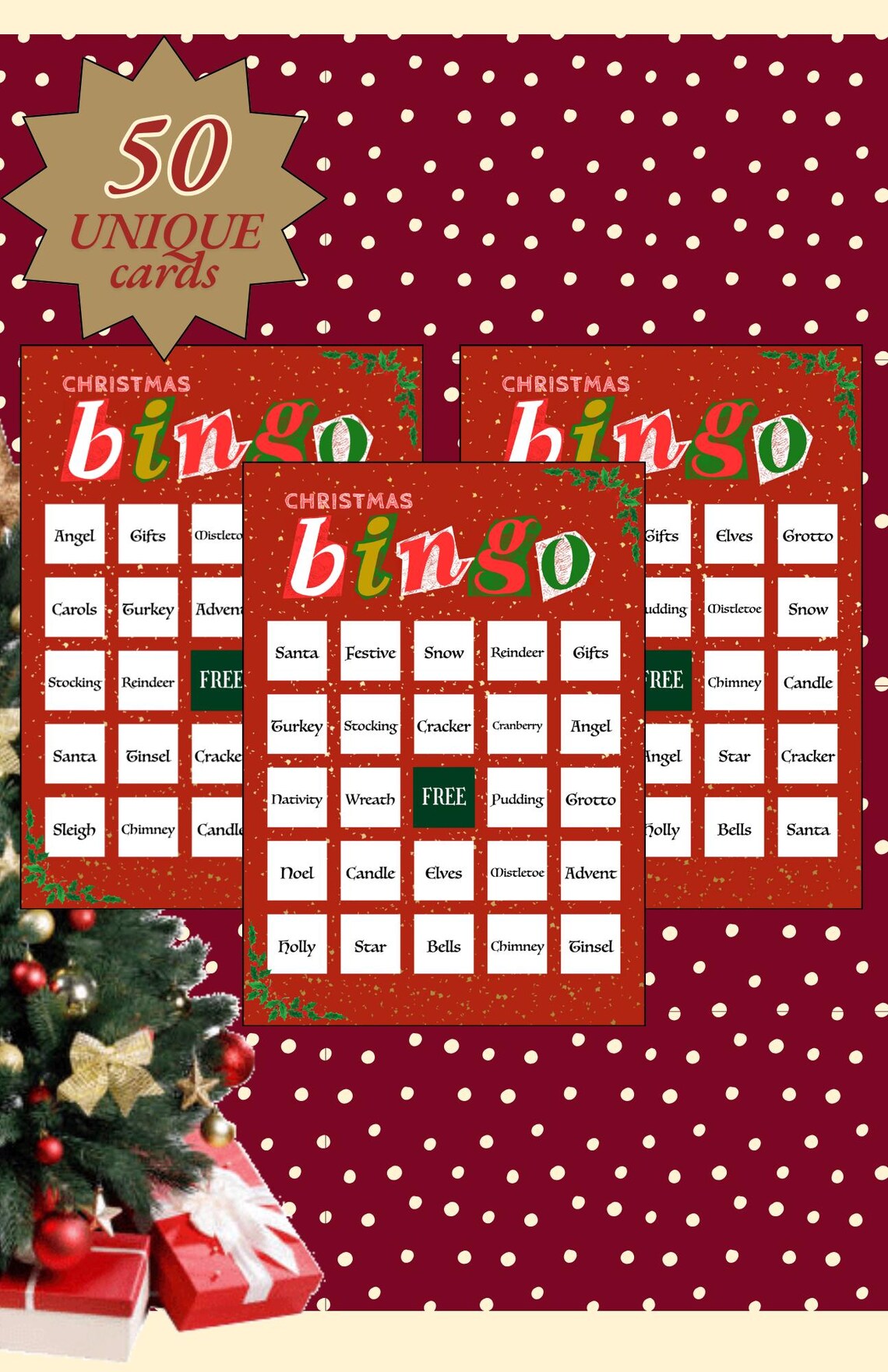 Christmas Bingo Bundle| 50 Cards| Customizable Template| Chip Cards ...