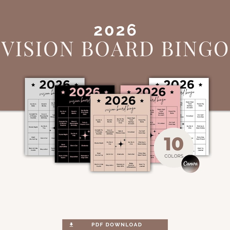 2026 Vision Board Bingo Card; Vision Board, Winter Arc, Bingo Card, New ...