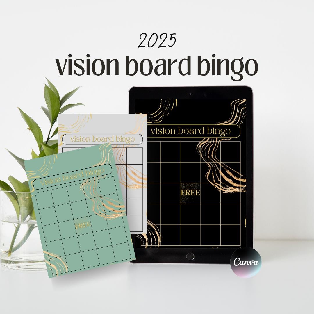2025 Gold Vision Board Bingo Card Vision Board, Winter Arc, Bingo Card ...