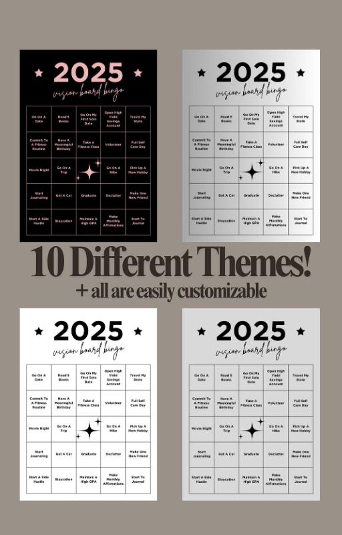 2025 Vision Board Bingo Card; Vision Board, Winter Arc, Bingo Card, New ...