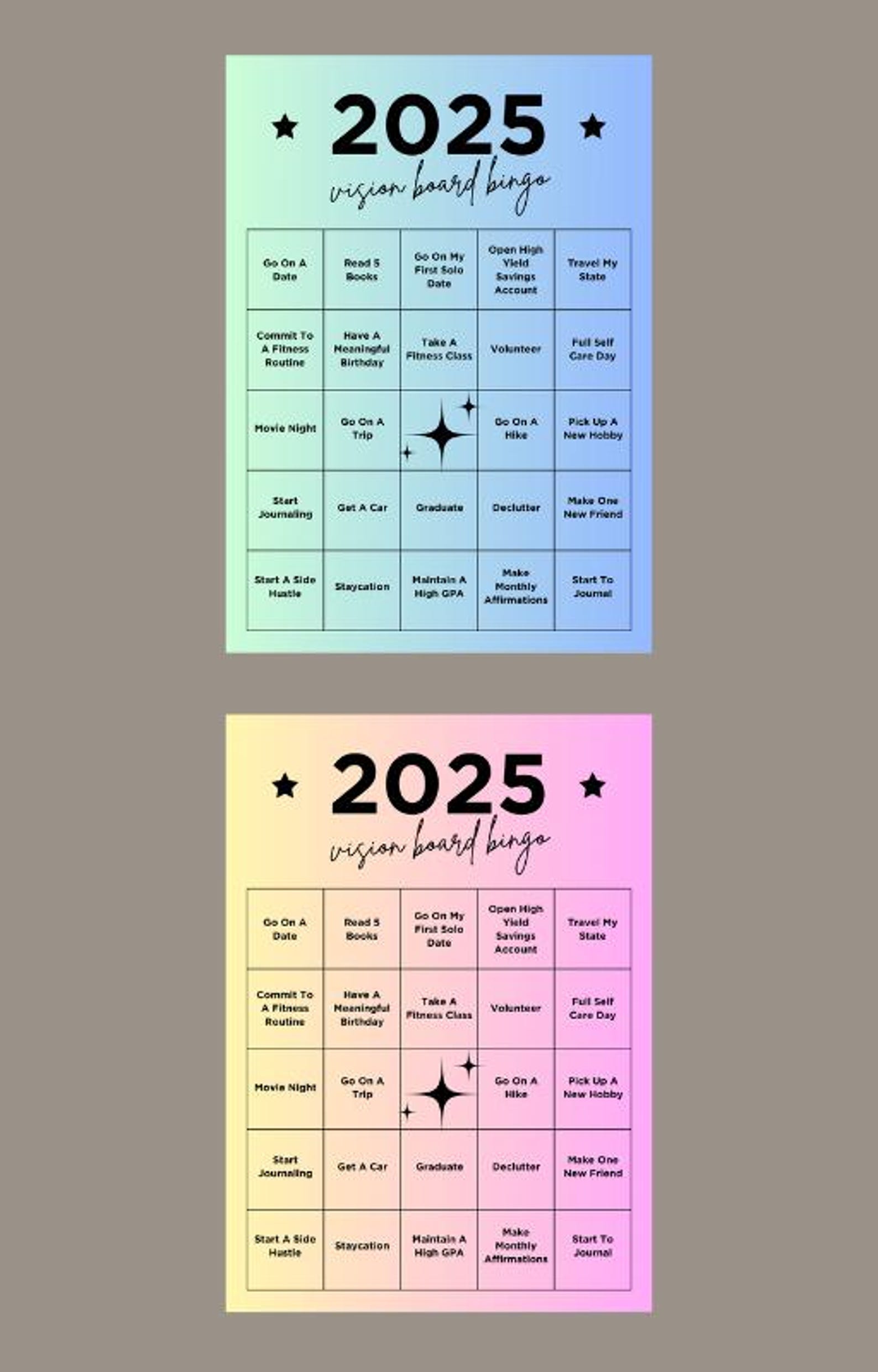 2025 Vision Board Bingo Card; Vision Board, Winter Arc, Bingo Card, New ...