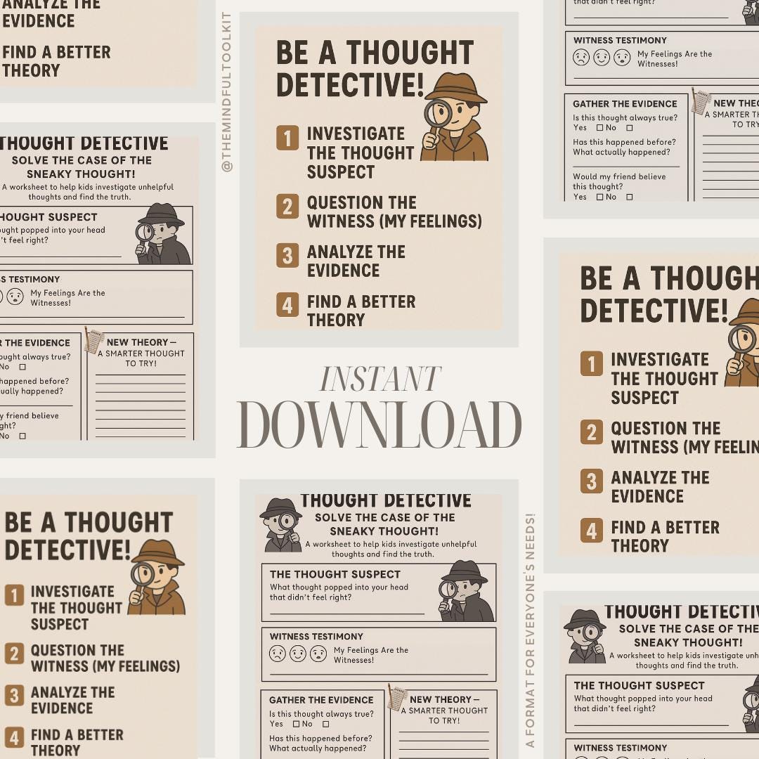 Thought Detective Worksheet for Kids | CBT Therapy Activity (PDF) - Etsy