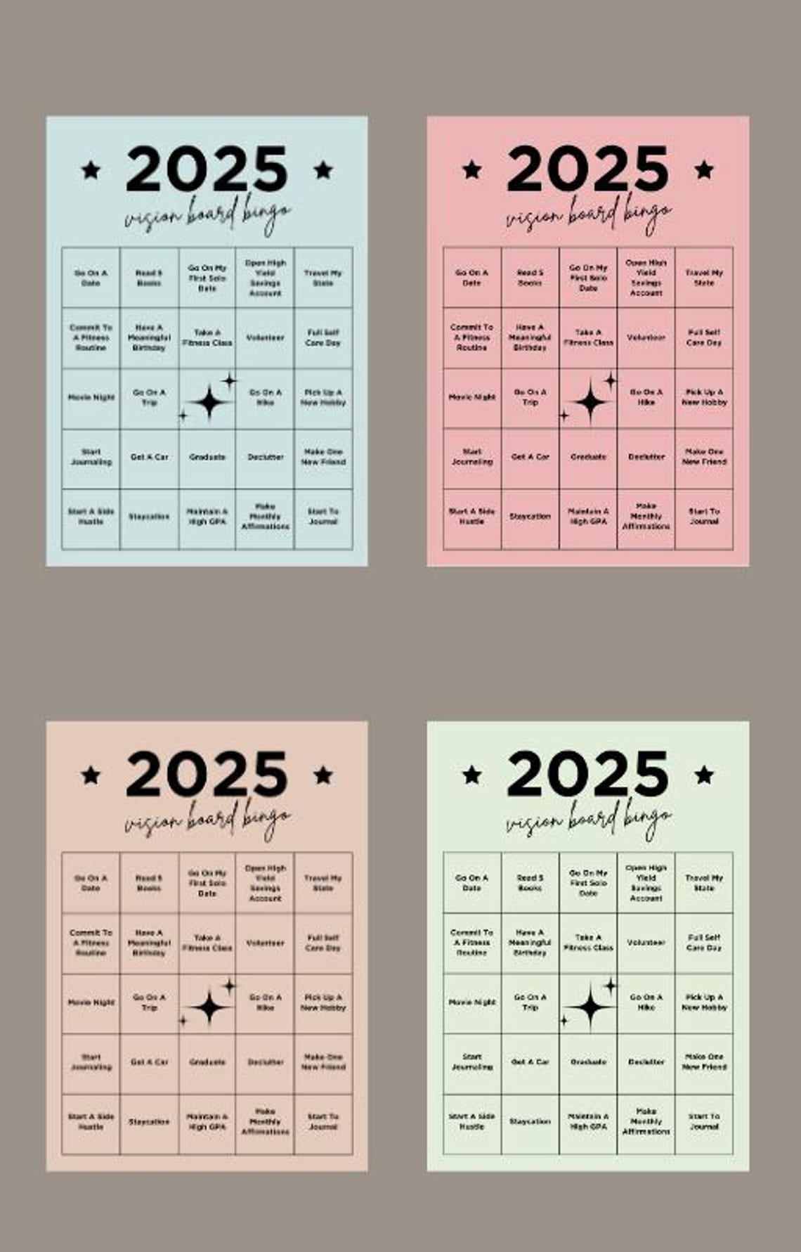 2025 Vision Board Bingo Card; Vision Board, Winter Arc, Bingo Card, New ...