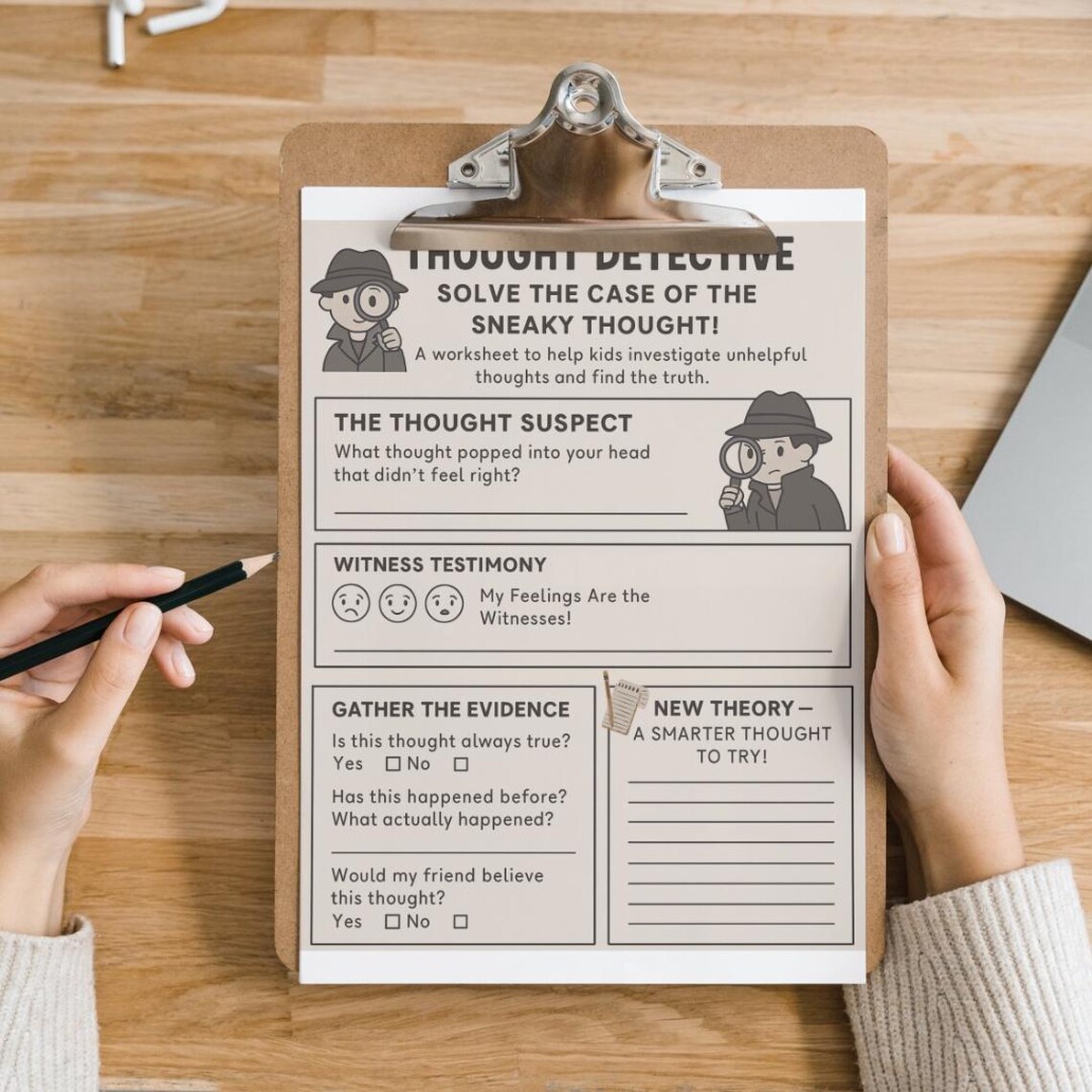 Thought Detective Worksheet for Kids | CBT Therapy Activity (PDF) - Etsy