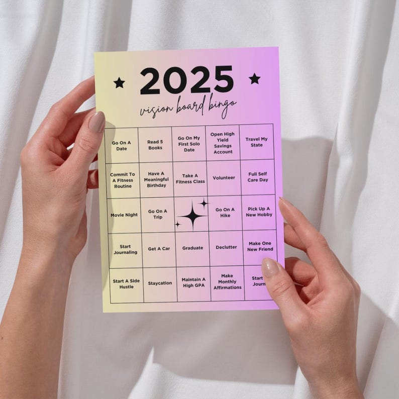 2025 Vision Board Bingo Card; Vision Board, Winter Arc, Bingo Card, New ...