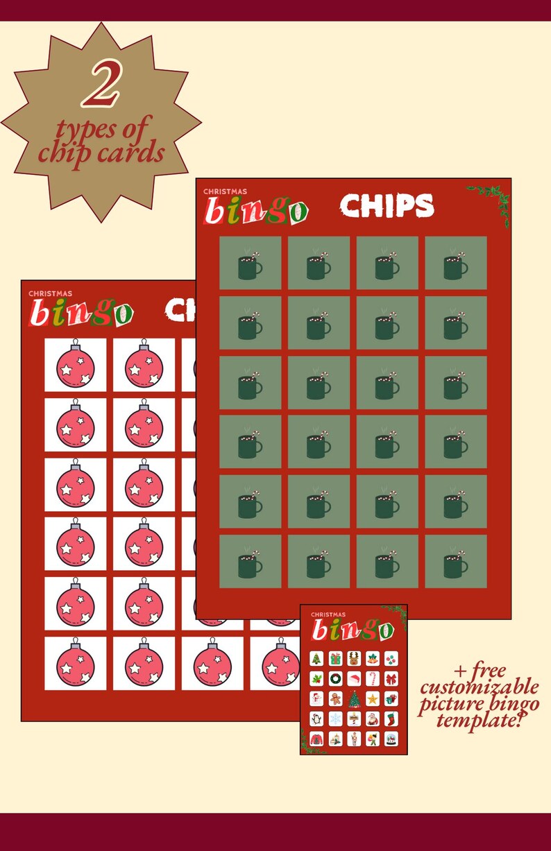 Christmas Bingo Bundle| 50 Cards| Customizable Template| Chip Cards ...