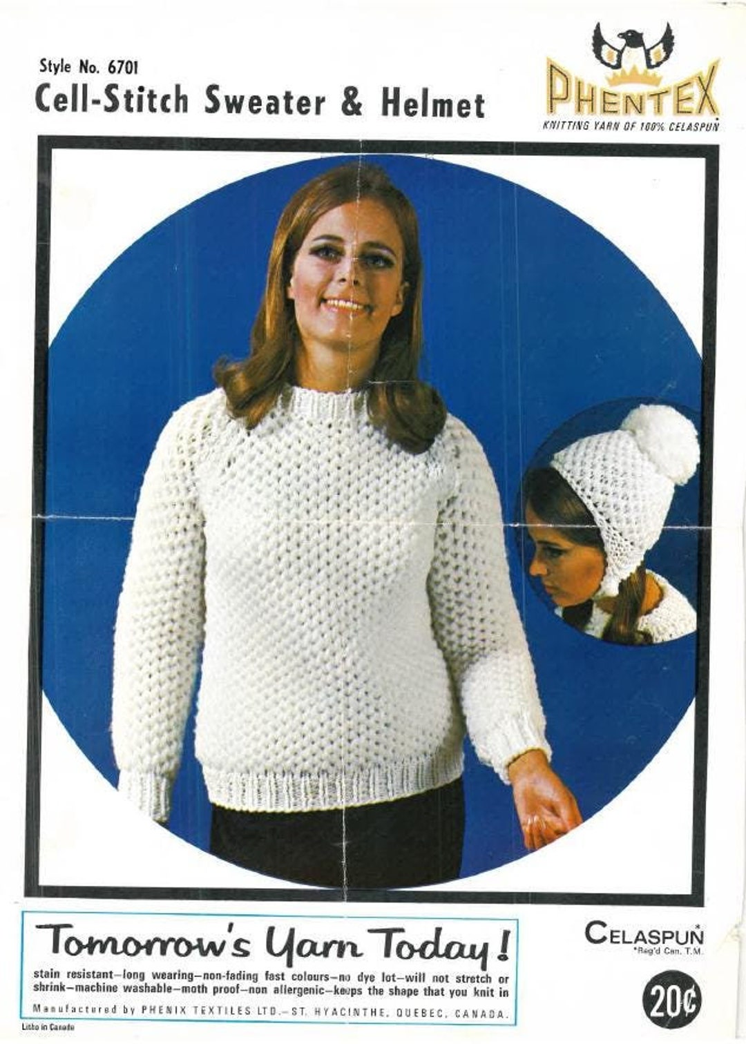 Vintage Knitting Pattern for Cell-stitch Sweater and Toque From 1967 ...