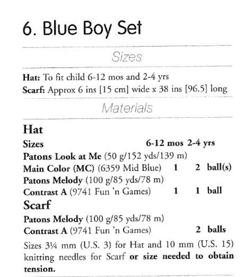 Patons "blue Boy Set" Children's Hat and Scarf Knitting Patterns From ...
