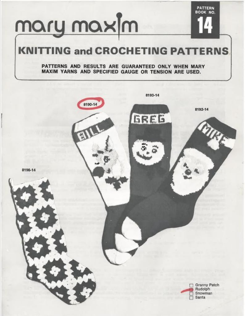 Mary Maxim Knitted or Crochet Christmas Stocking Pattern- 4 Patterns ...