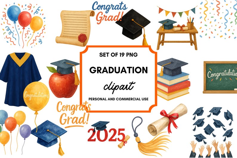 Graduation Png Design | Watercolor Grad Cap, Diploma, Balloons ...