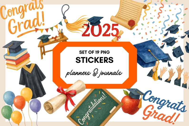 Graduation Png Design | Watercolor Grad Cap, Diploma, Balloons ...