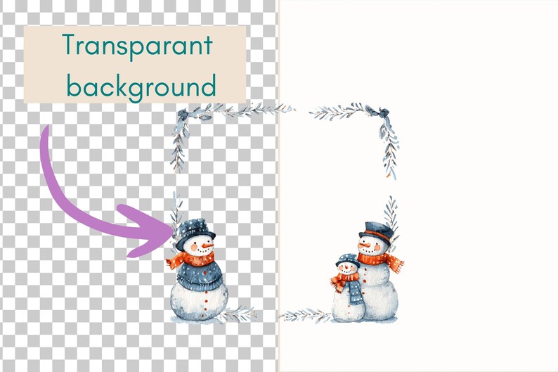 Snowmen Frames Clipart, Snowman Frames Png, Watercolor Snowmen Clipart ...