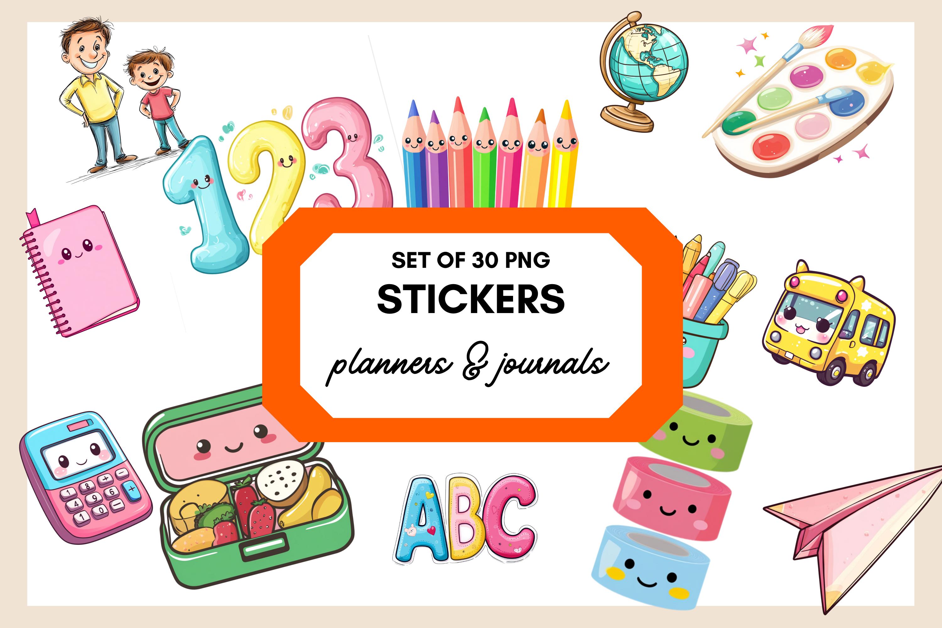 Cute Kawaii School Clipart Set - 30 PNG Files | Back to School Stickers ...