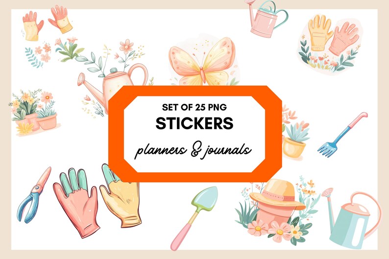 Gardening Tools Clipart Set – Cute Pastel Garden Stickers, PNG Graphics ...