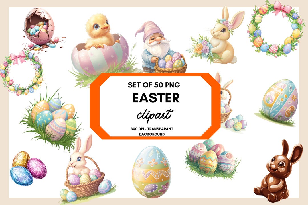 Easter Bunny Clipart Bundle | 50 PNG Files | Pastel Easter Graphics ...