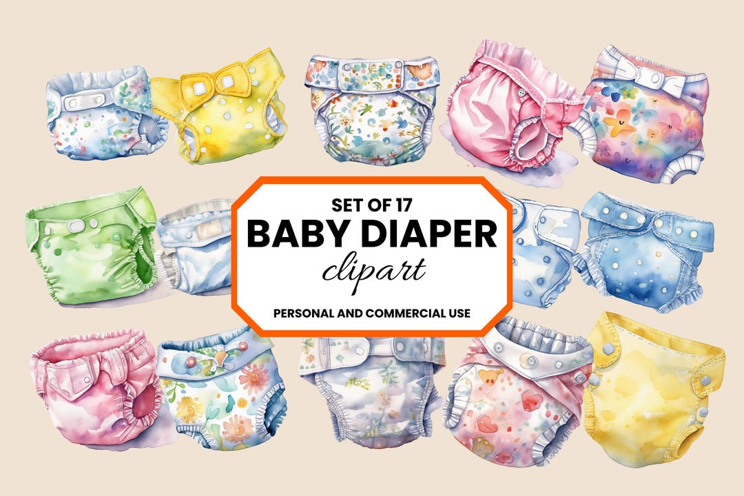 Baby Diaper Clipart PNG | 17 Watercolor Baby Diapers | Cute Digital ...