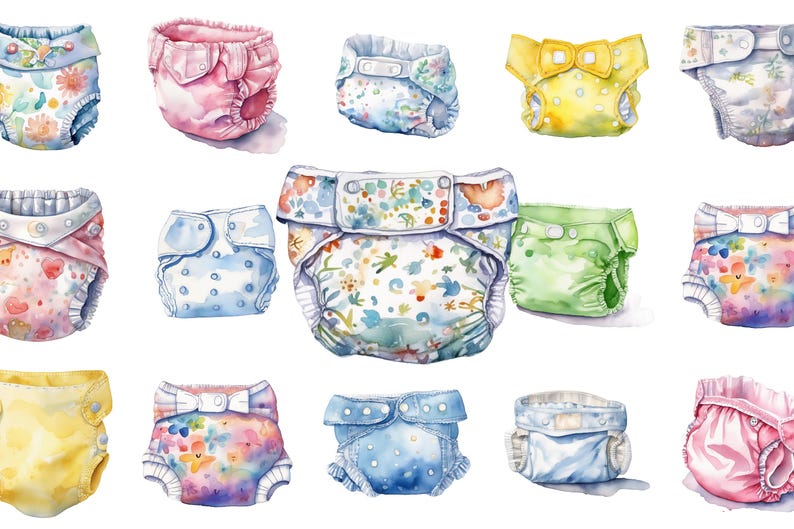 Baby Diaper Clipart PNG | 17 Watercolor Baby Diapers | Cute Digital ...
