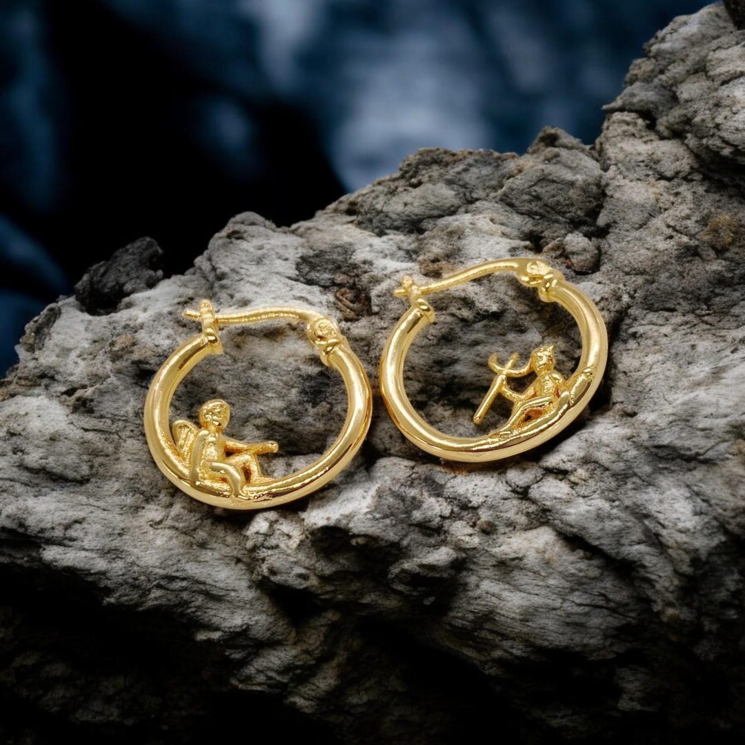 Angel and Devil Earrings | Gothic Mismatched Hoops, Y2K Punk Jewelry ...