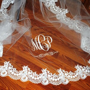 Monogrammed Reembroidered Lace Edged Cathedral Veil - Etsy