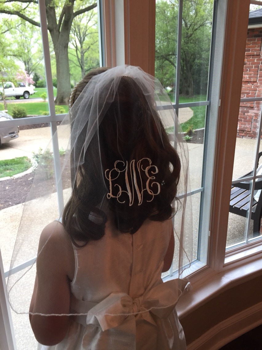 Lydia's Monogrammed One Tier Pencil Edged Communion Veil - Etsy