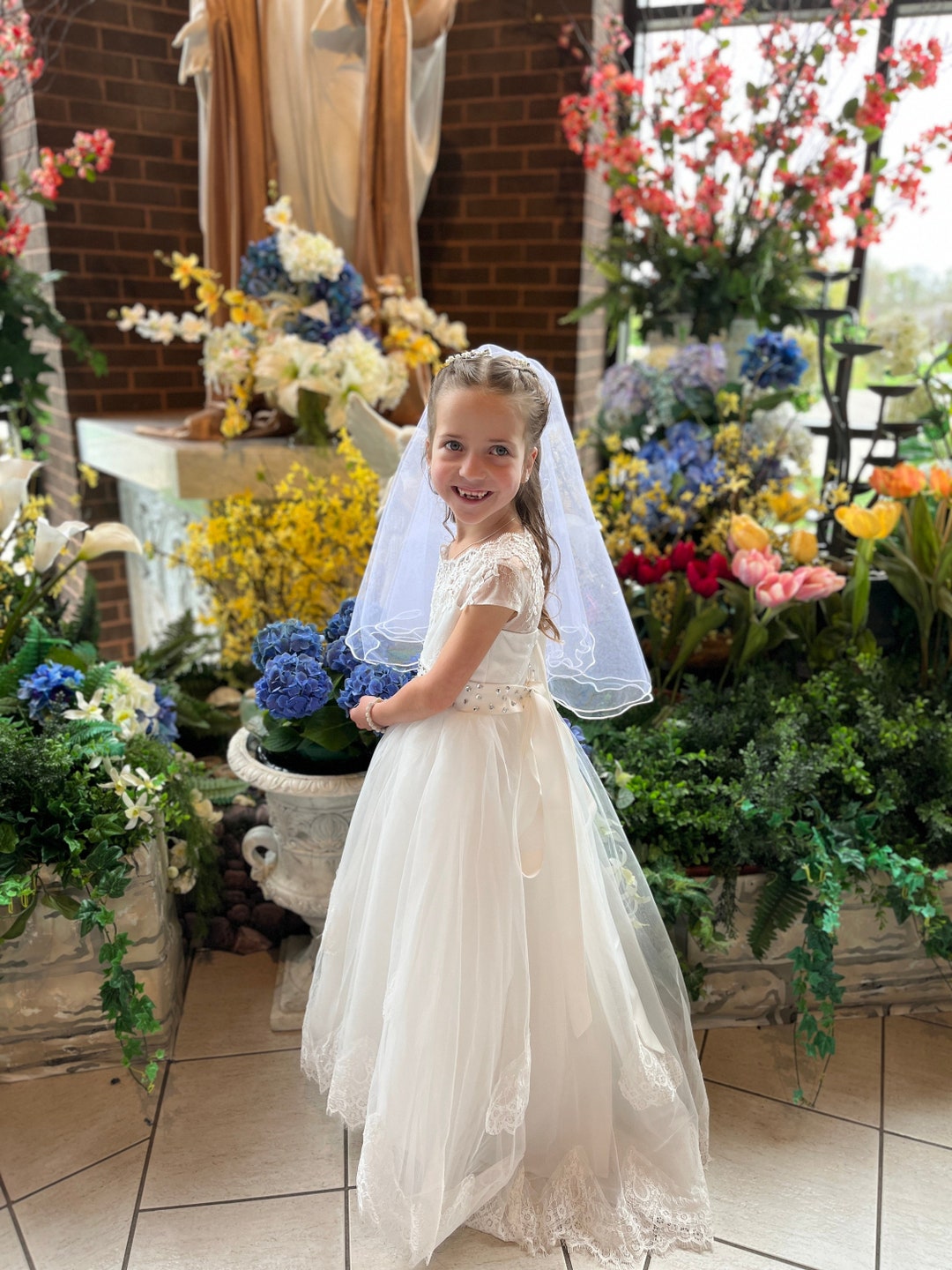 Circular Style Two Tier Personalized Communion Veil With Crucifix and ...