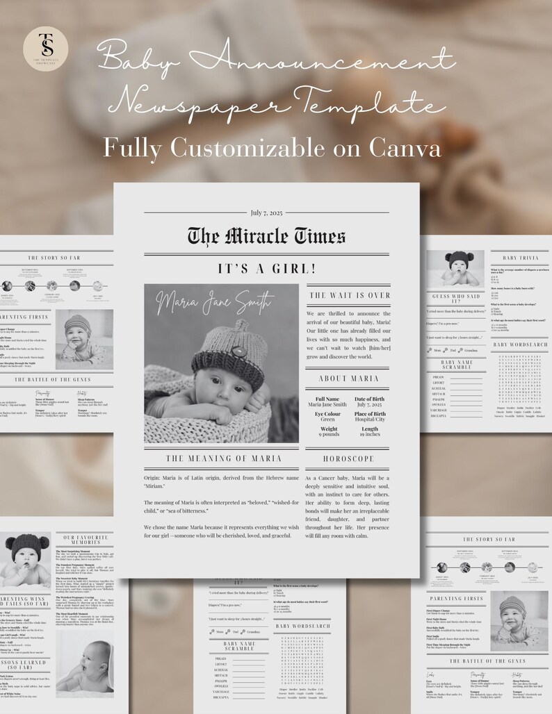 Editable Baby Announcement Newspaper Baby Newspaper Announcement ...