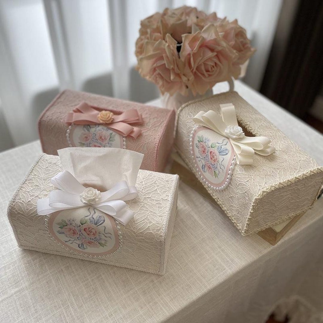 Vintage Embroidered Lace Tissue Box Cover Elegant Fabric Tissue Holder ...